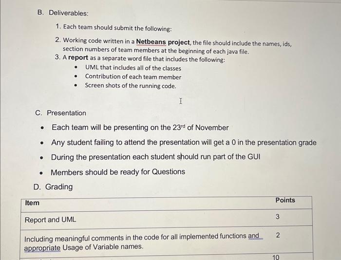 Solved B. Deliverables: 1. Each team should submit the | Chegg.com