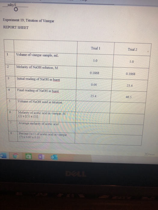 Solved mhy1 Experiment 19; Titration of Vinegar REPORT SHEET | Chegg.com
