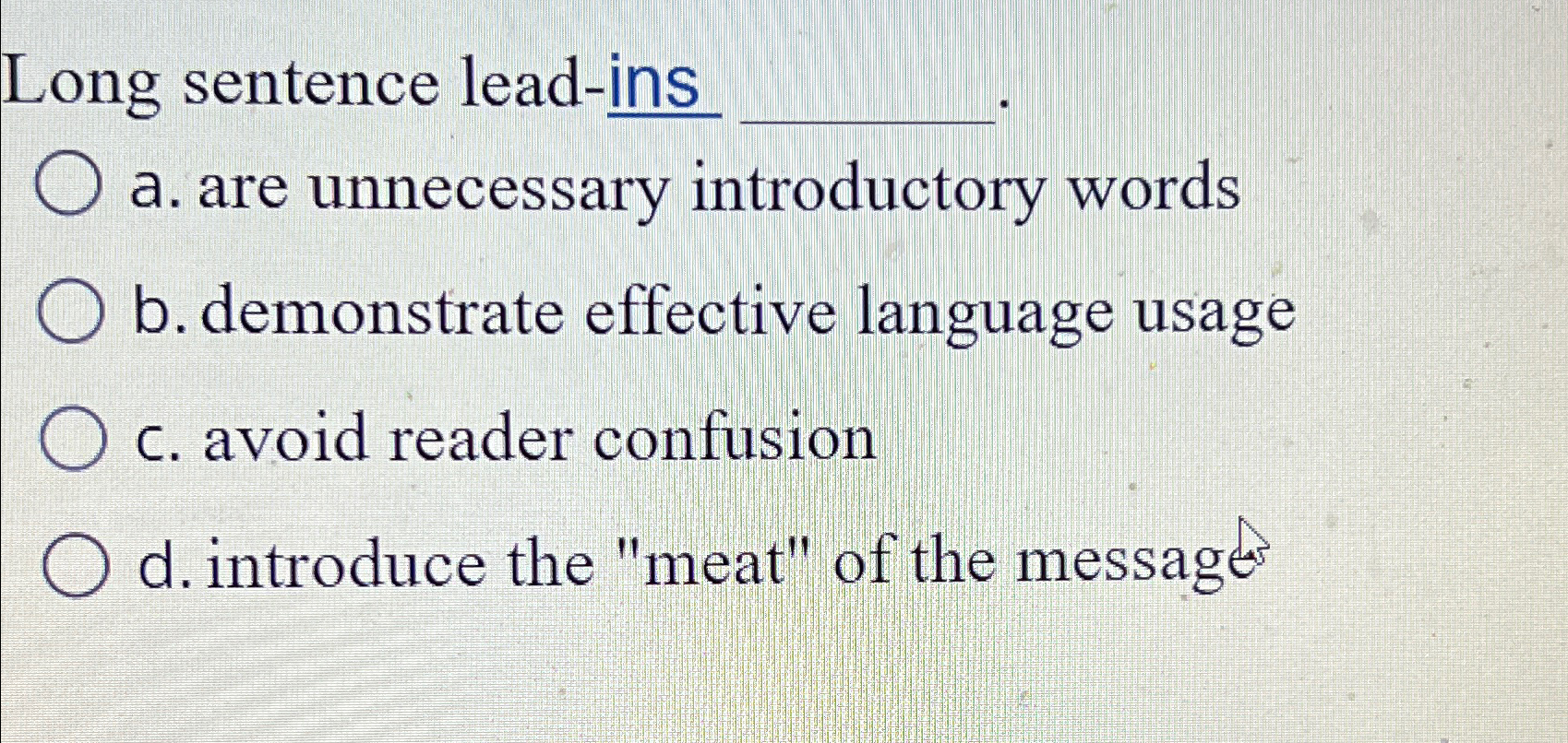 Solved Long sentence lead-insa. ﻿are unnecessary | Chegg.com