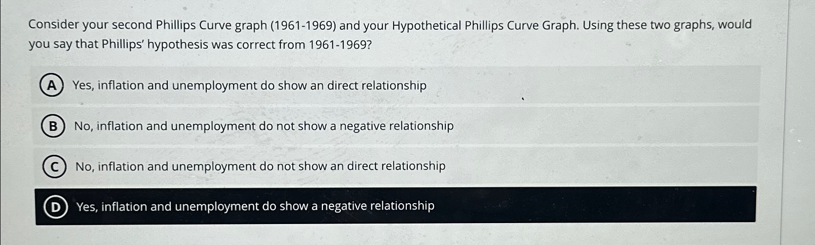 Solved Consider your second Phillips Curve graph (1961-1969) | Chegg.com Solved Consider your second Phillips Curve graph (1961-1969) | Chegg.com