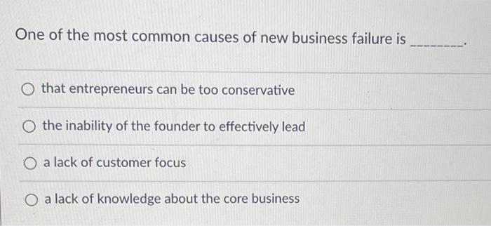 Solved One of the most common causes of new business failure | Chegg.com