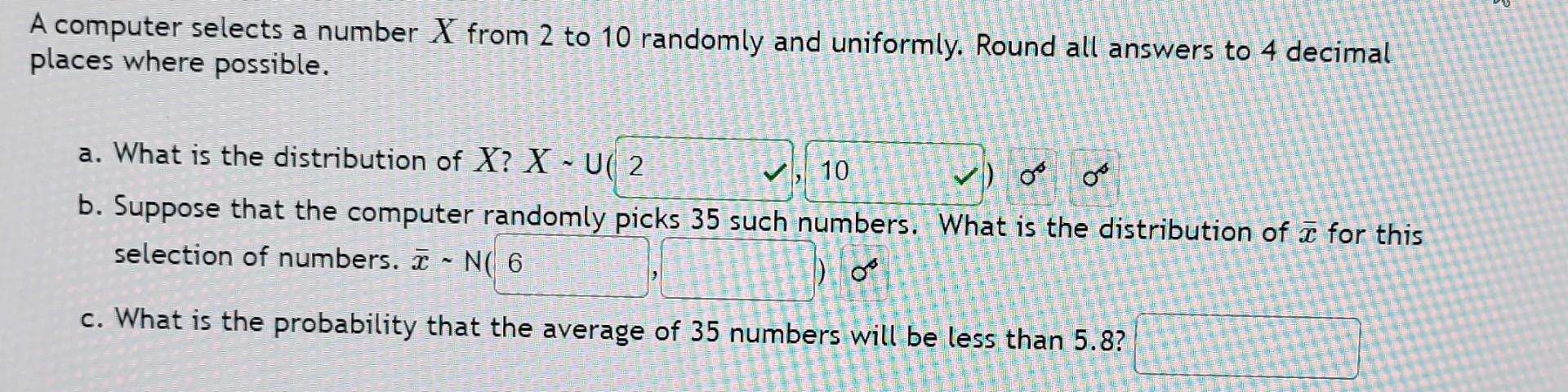 Solved A computer selects a number X from 2 to 10 randomly | Chegg.com