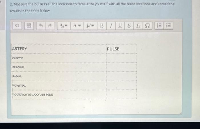 Solved 2. Measure the pulse in all the locations to | Chegg.com