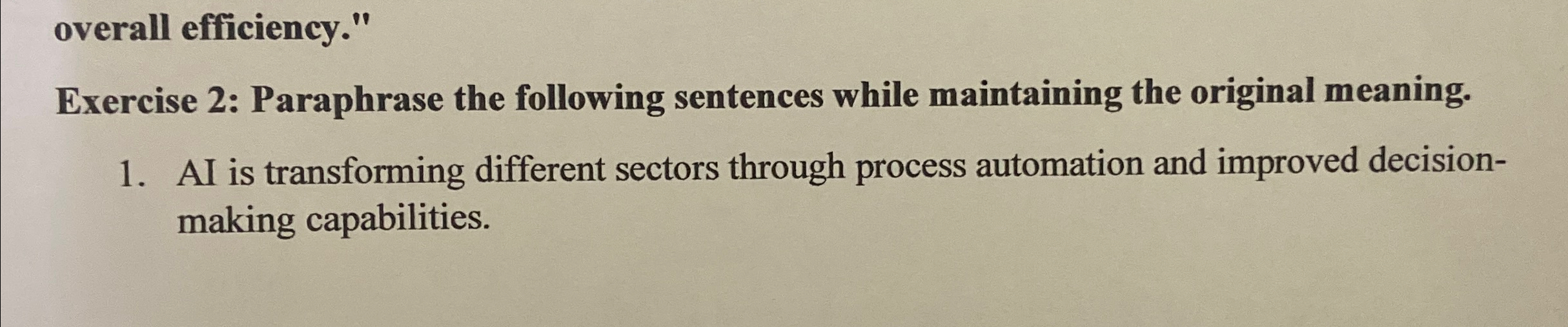 Solved overall efficiency."Exercise 2: Paraphrase the | Chegg.com