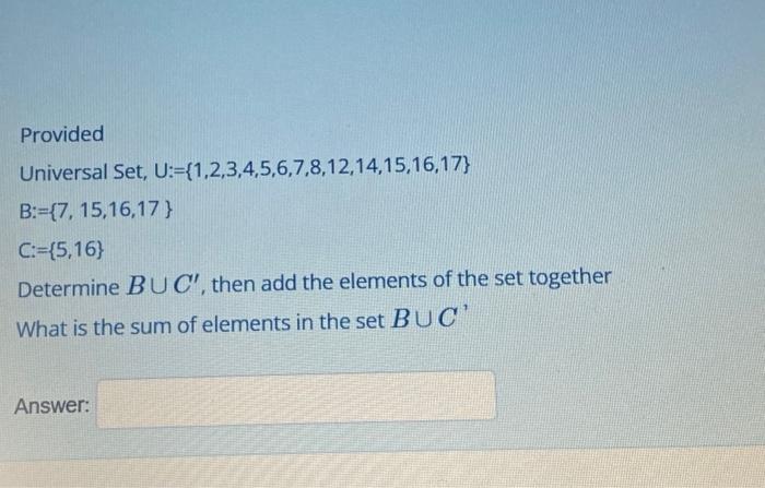 Solved Provided Universal Set, | Chegg.com