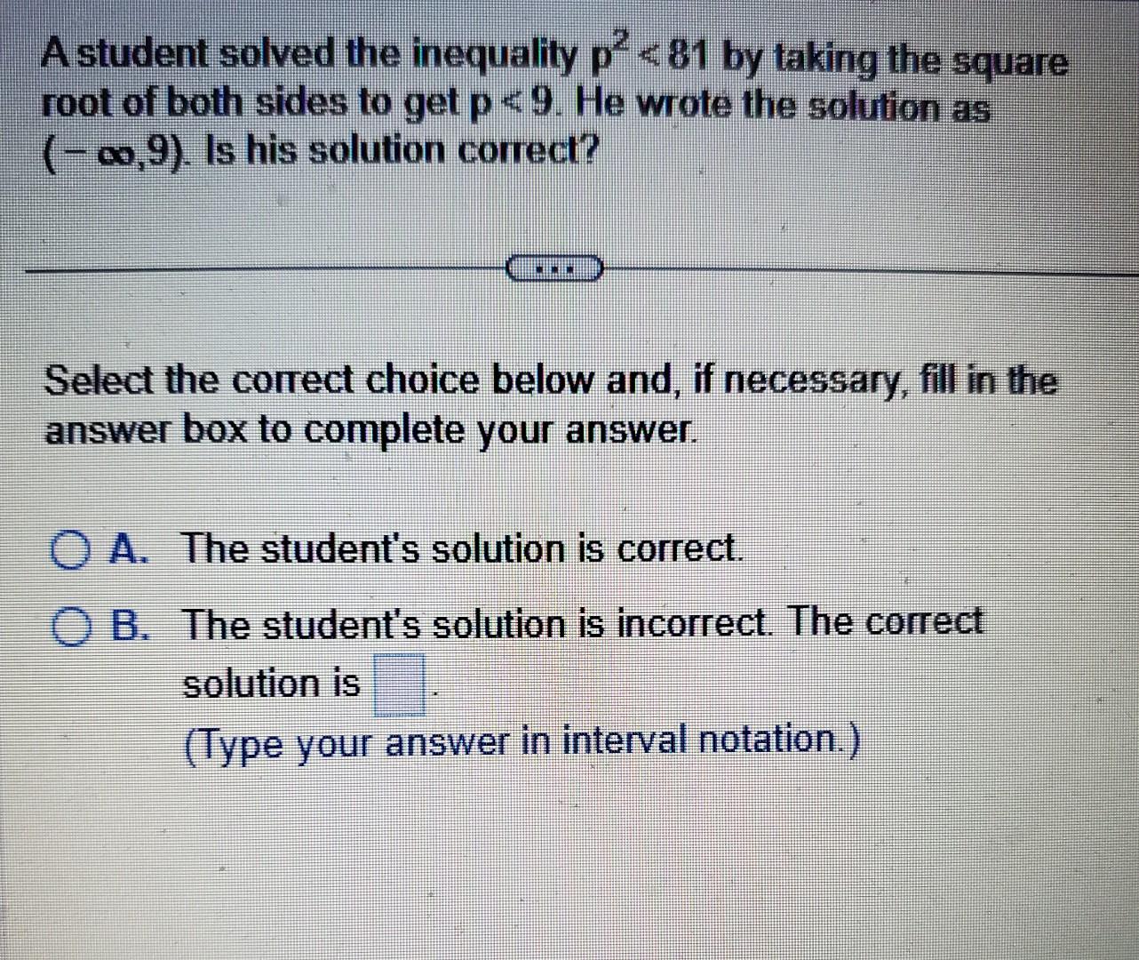 Solved A student solved the inequality p2 Solved A student solved the inequality p2