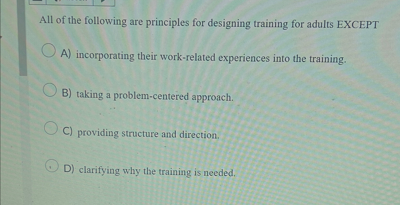 Solved All of the following are principles for designing | Chegg.com