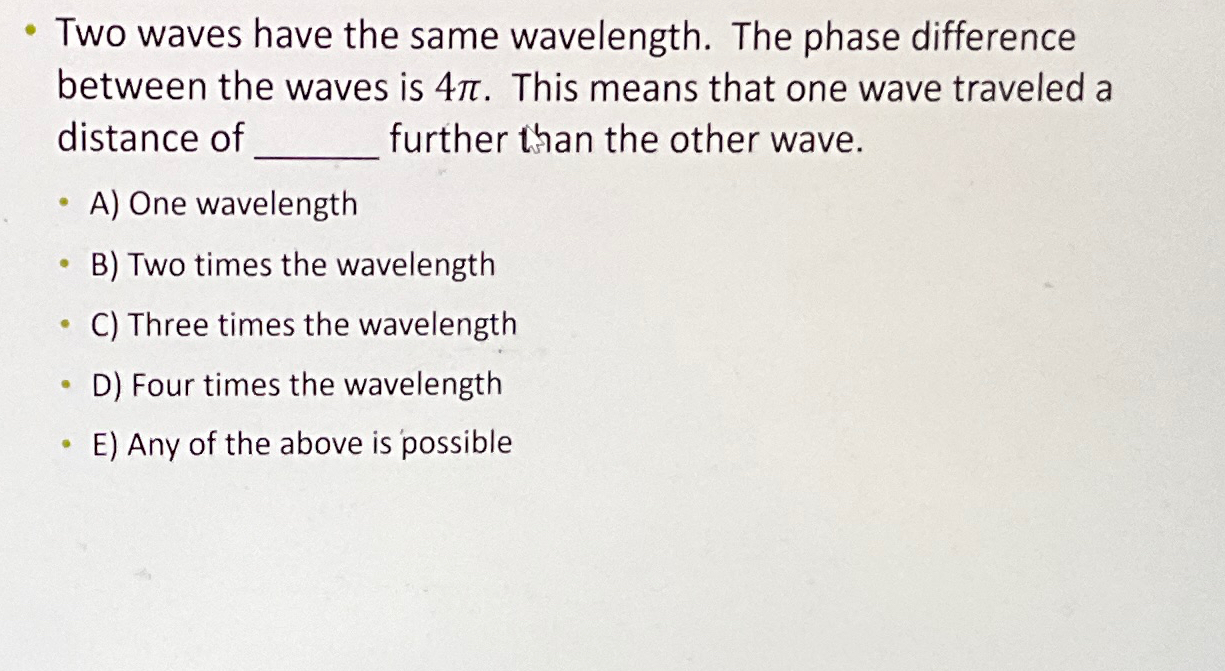 Solved Two waves have the same wavelength. The phase | Chegg.com