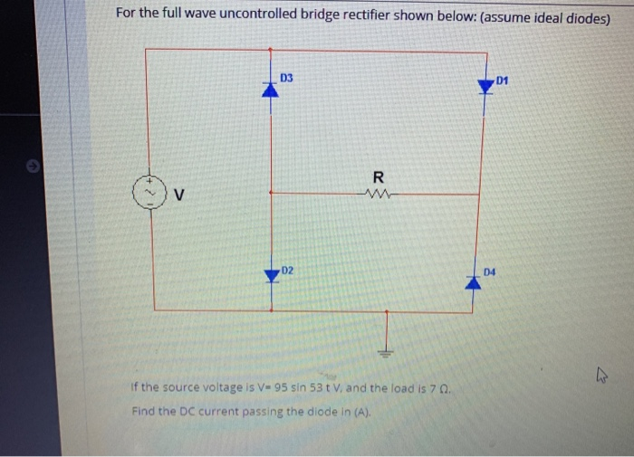 Solved For the full wave uncontrolled bridge rectifier shown | Chegg.com