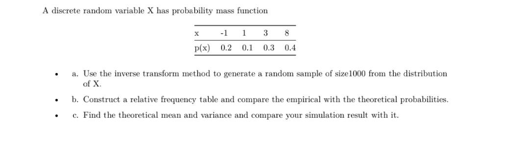 Solved A discrete random variable X has probability mass | Chegg.com