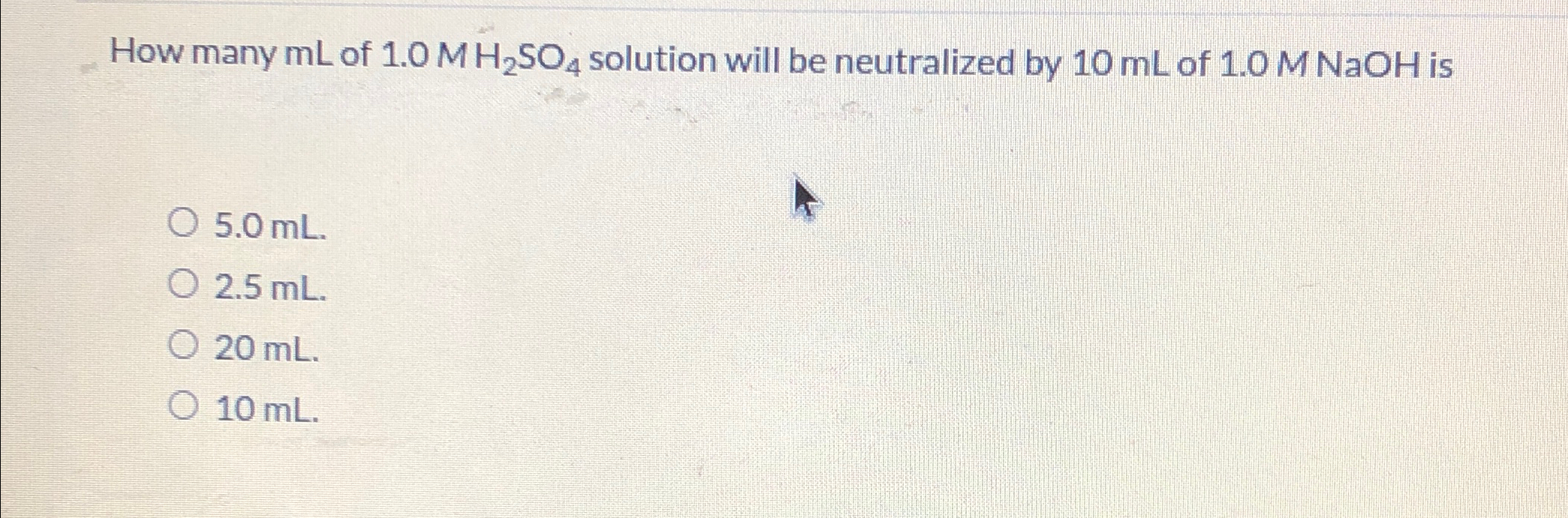 Solved How many mL ﻿of 1.0MH2SO4 ﻿solution will be | Chegg.com