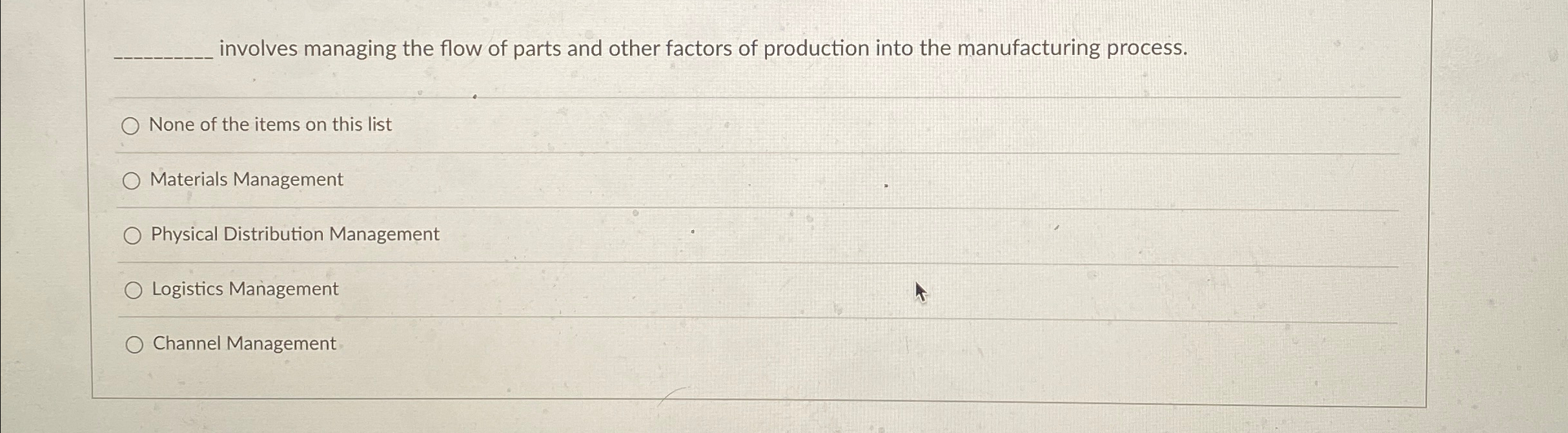 Solved involves managing the flow of parts and other factors | Chegg.com