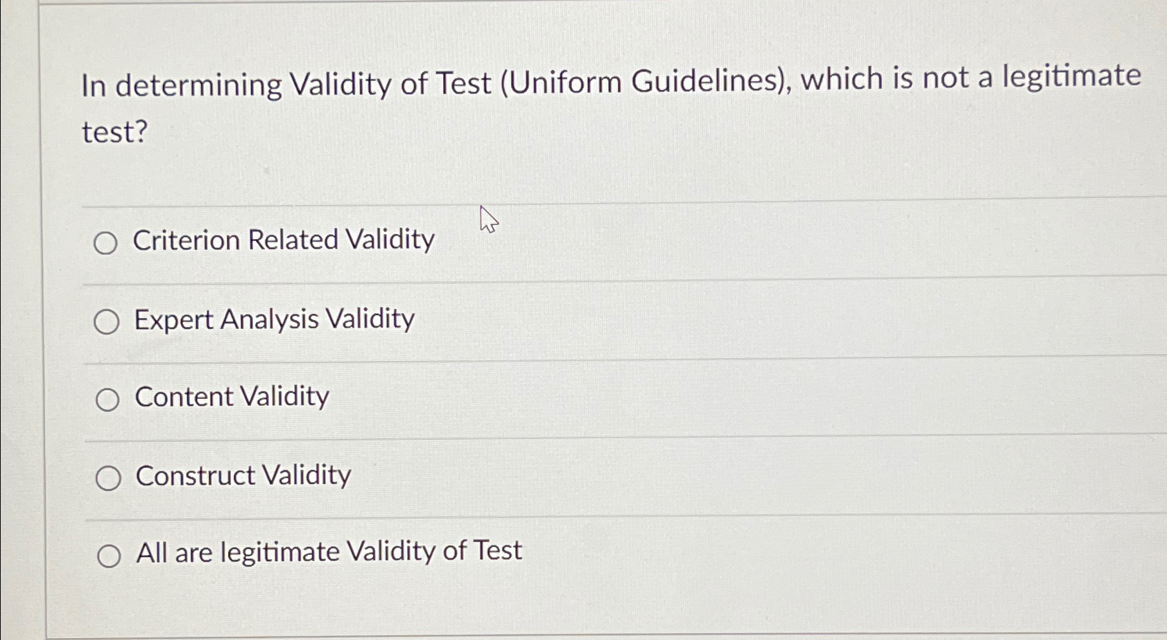 Solved In determining Validity of Test (Uniform Guidelines), | Chegg.com