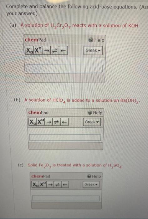 Solved Complete and balance the following acid-base | Chegg.com