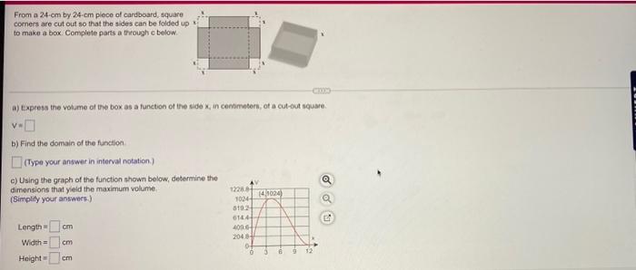 Solved From a 24-cm by 24-cm piece of cardboard, square | Chegg.com