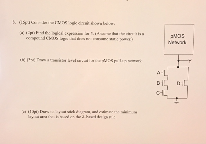 Solved 8. (15pt) Consider the CMOS logic circuit shown | Chegg.com