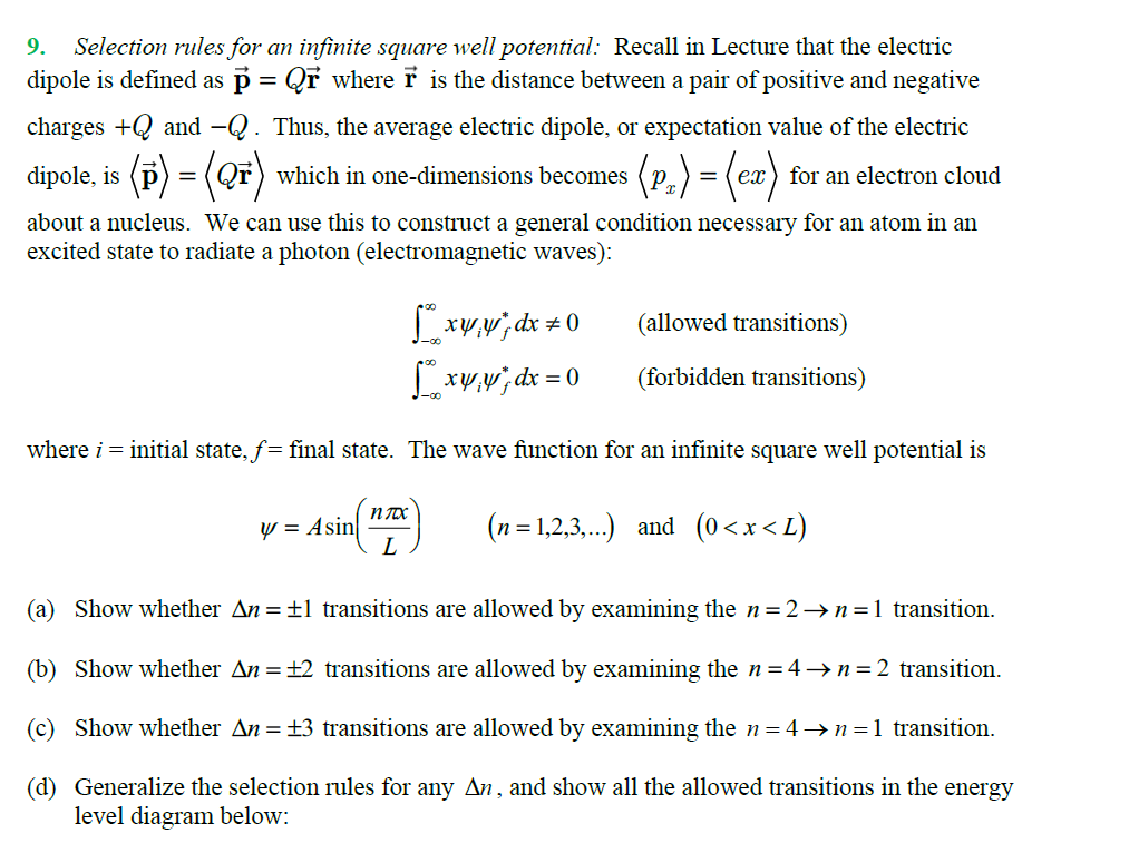 Solved Selection rules for an ﻿infinite square well | Chegg.com
