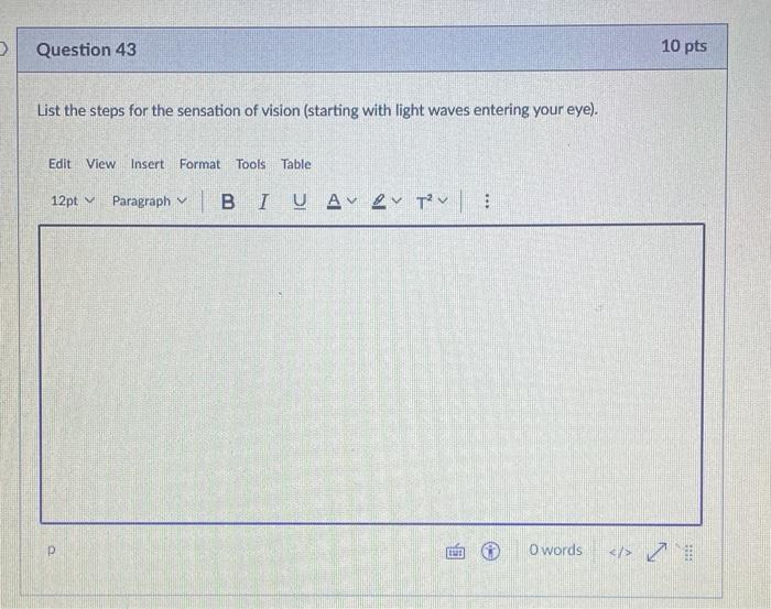 Solved List the steps for the sensation of vision (starting | Chegg.com