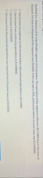 Solved Sheffield Inc. disposes of an unprofitable segment of | Chegg.com