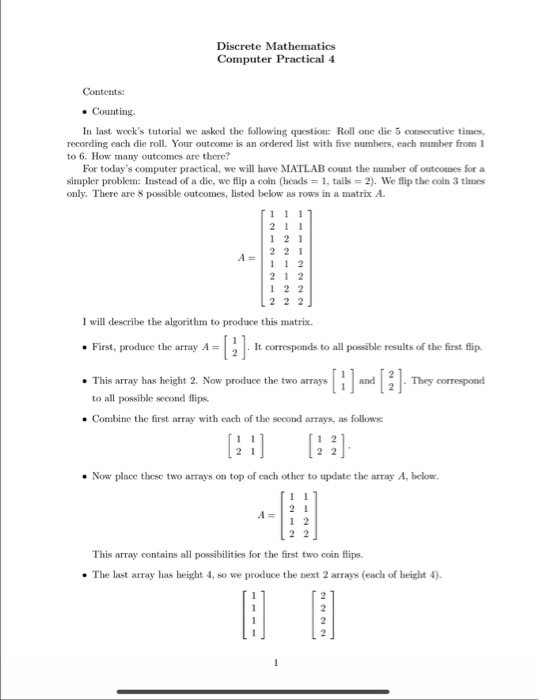 Discrete Mathematics Computer Practical 4 Contents: | Chegg.com