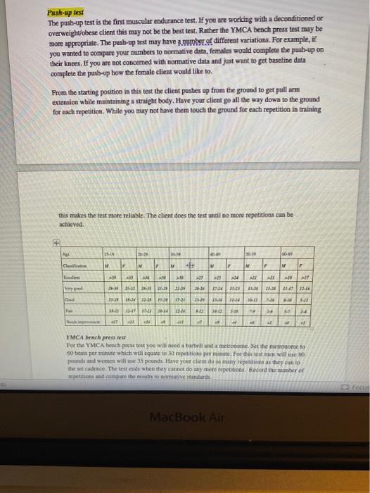 Push-up test The push-up test is the first muscular | Chegg.com