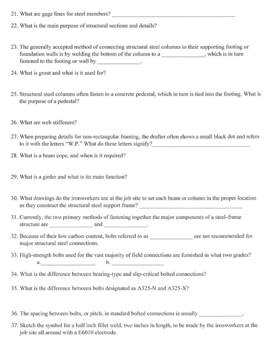 Solved 21. What are gage lines for steel members? 22. What | Chegg.com