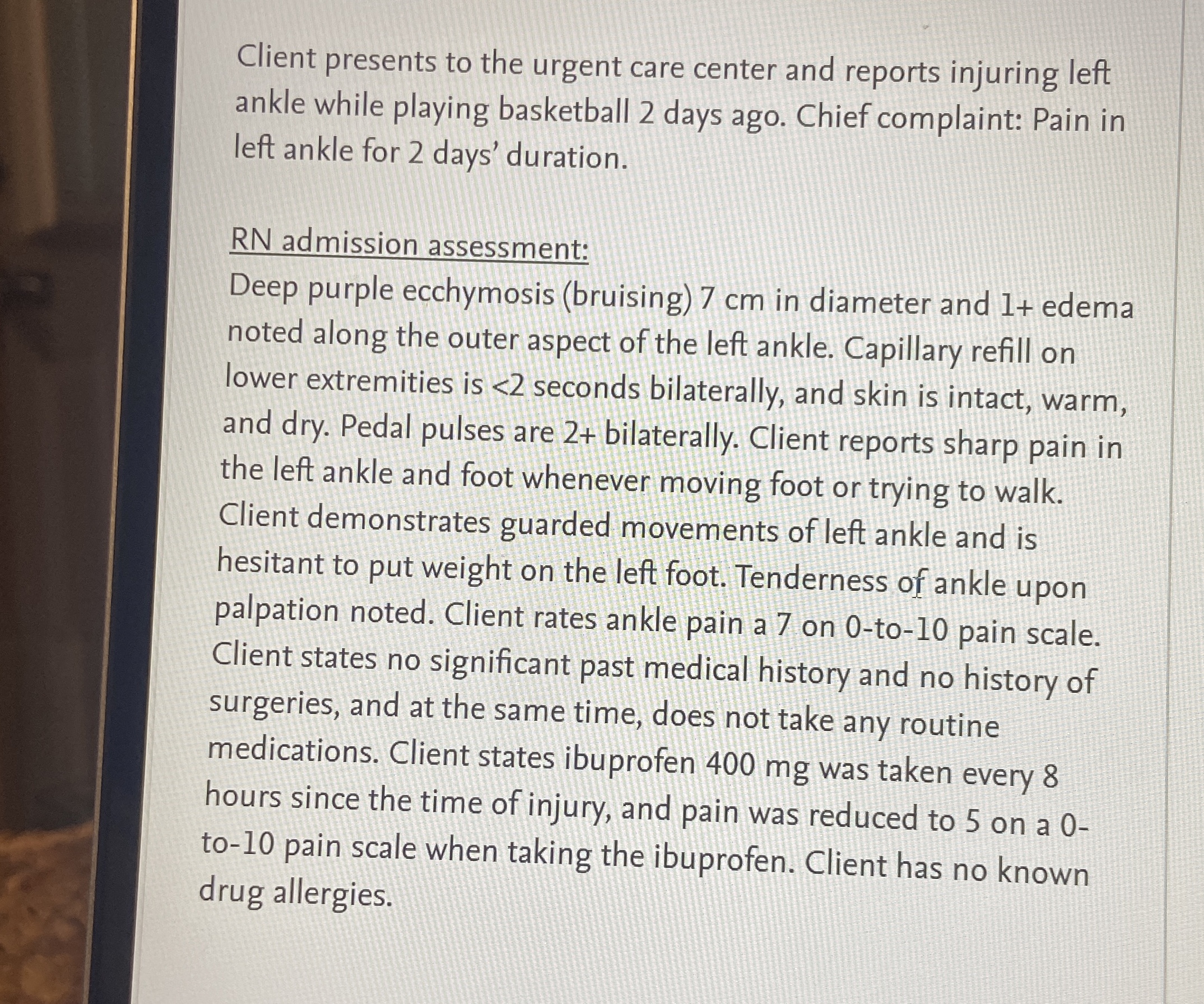 Solved Client presents to the urgent care center and reports | Chegg.com