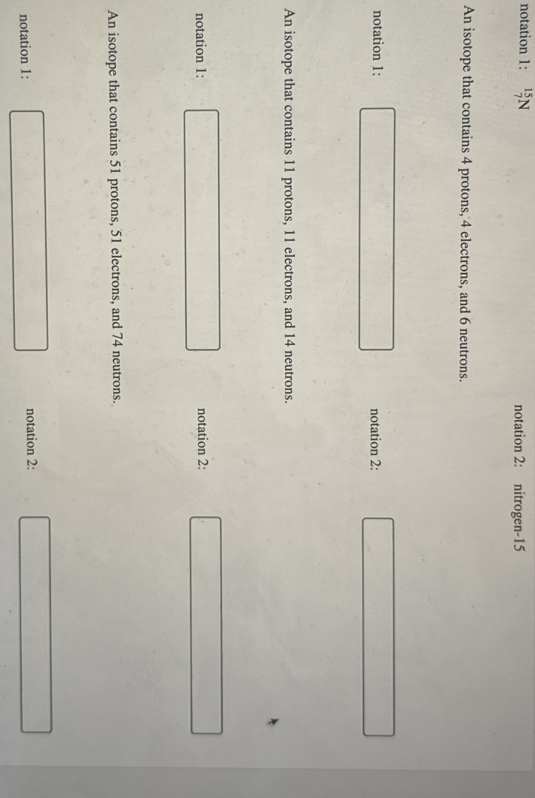 Solved notation 1:?715Nnotation 2: nitrogen-15An isotope | Chegg.com