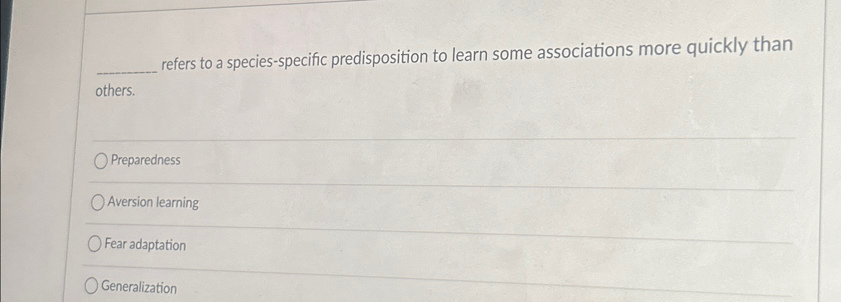 Solved refers to a species-specific predisposition to learn | Chegg.com