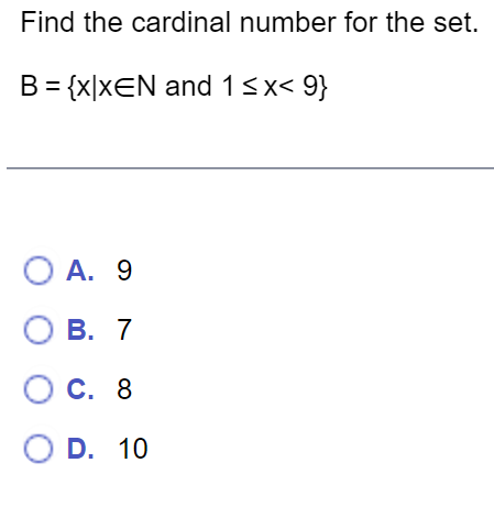 Solved Find the cardinal number for the set. ﻿and | Chegg.com