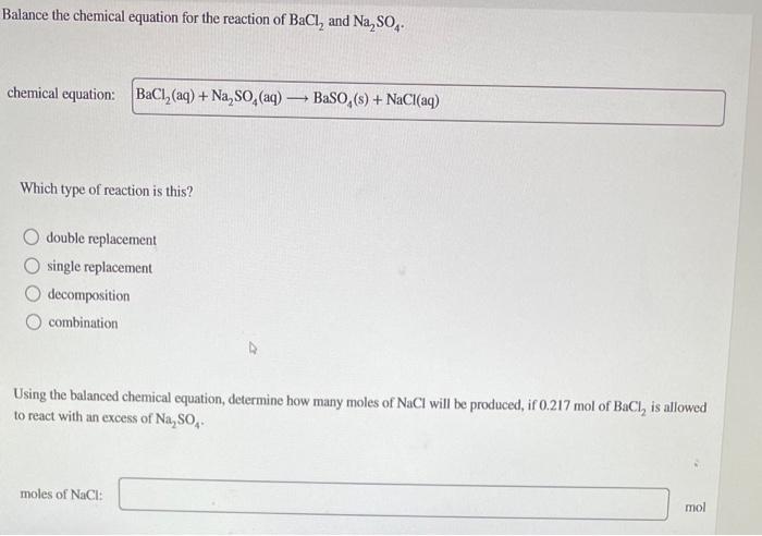 Solved Balance the chemical equation for the reaction of | Chegg.com