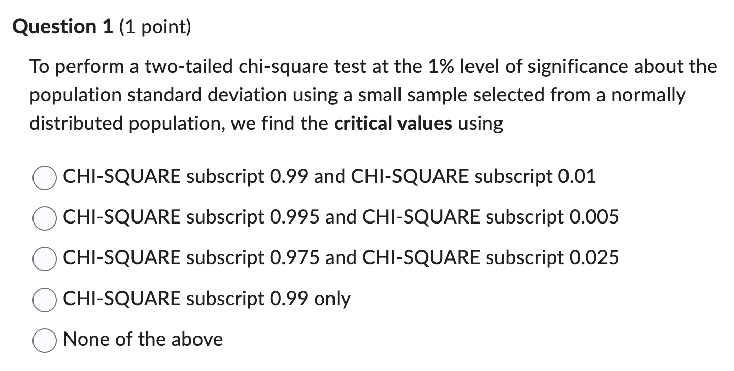 Solved Question 1 (1 ﻿point)To perform a two-tailed | Chegg.com