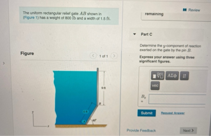 Solved Review The uniform rectangular relief gate AB shown | Chegg.com