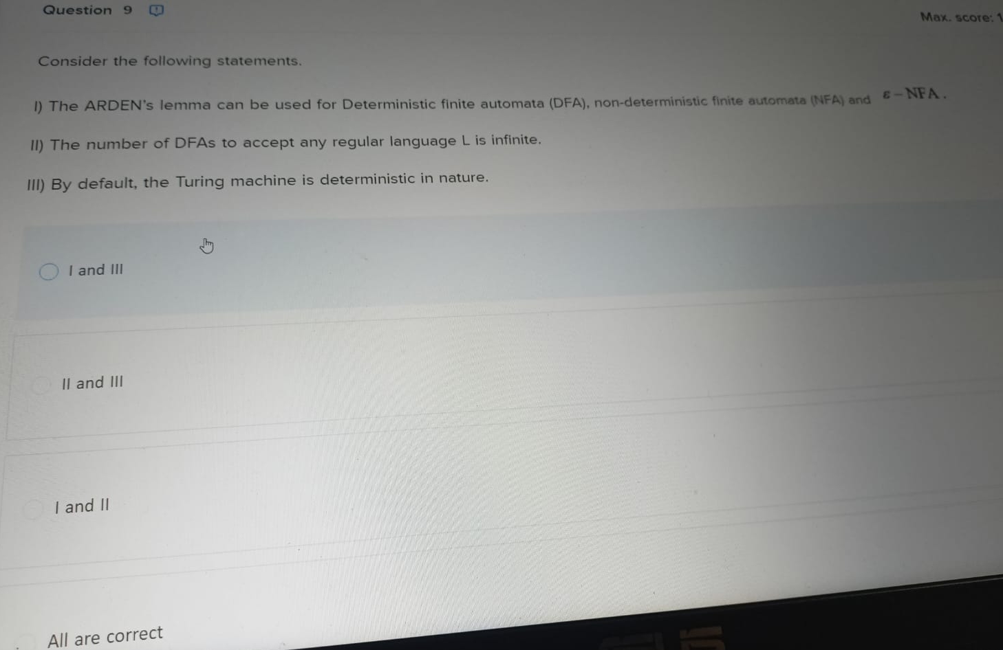 Solved Question 9Max. score: 1Consider the following | Chegg.com