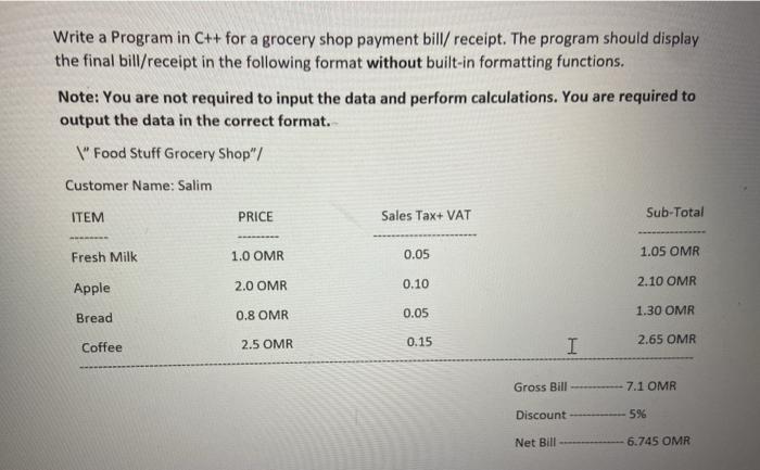 Solved Write A Program In C For A Grocery Shop Payment Chegg