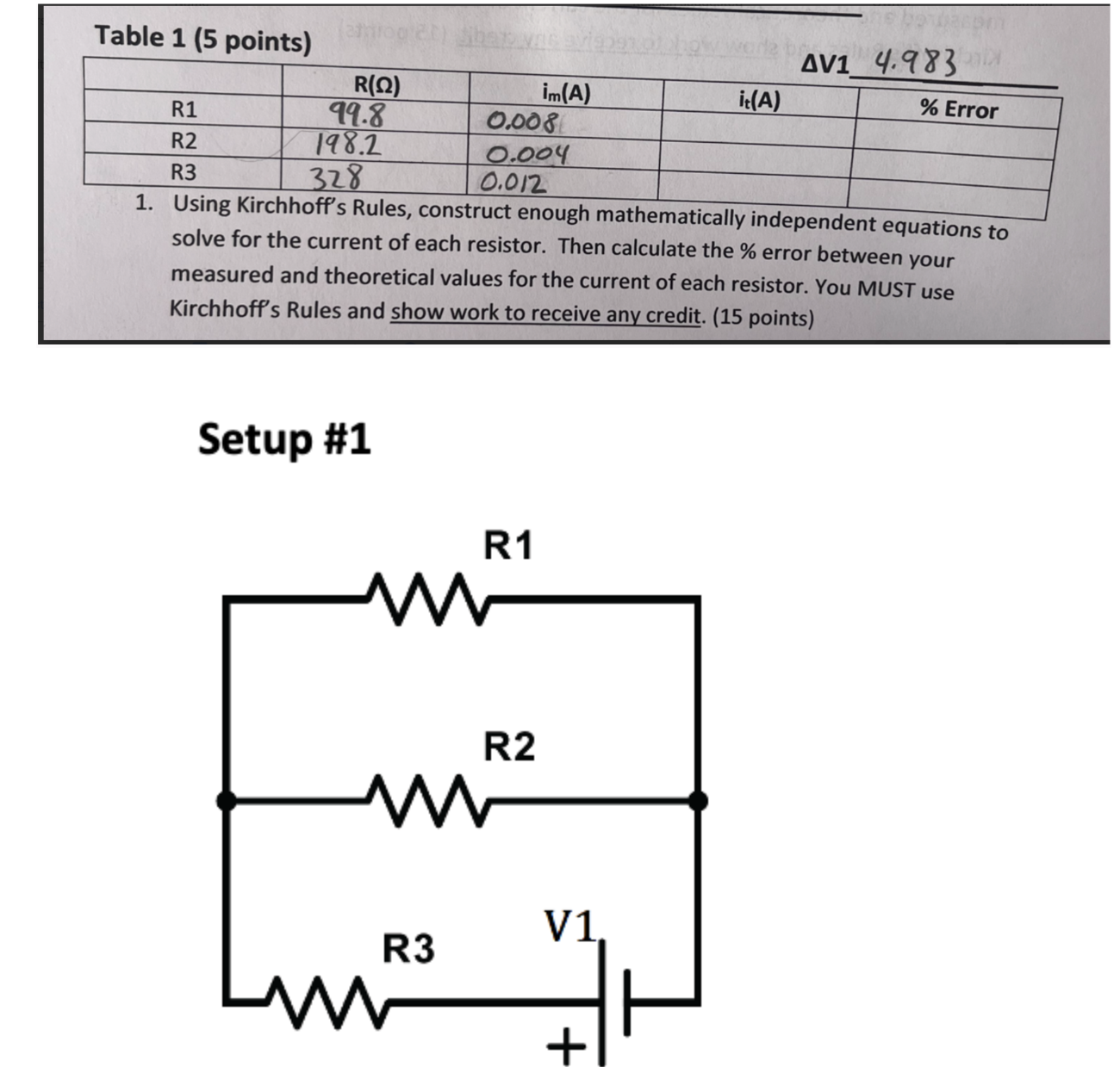 Solved Table 1 (5 ﻿points)Setup #1R1Using Kirchhoff's Rules, | Chegg.com