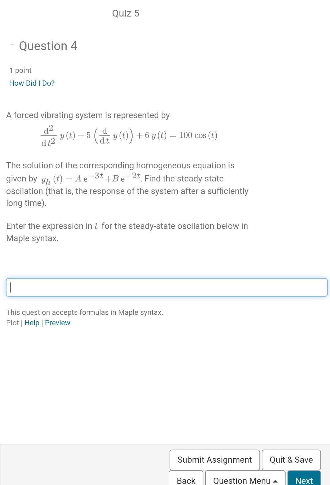 Solved 1 point How Did I Do? Find a particular solution, | Chegg.com