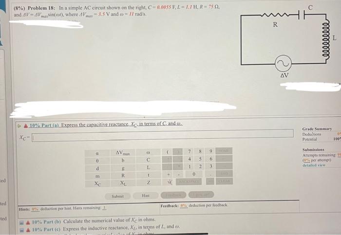 Solved (8%) Problem 18: In a simple AC circuit shown on the | Chegg.com