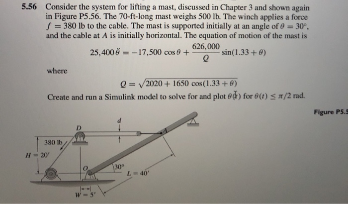 Solved 5.56 Consider the system for lifting a mast, | Chegg.com