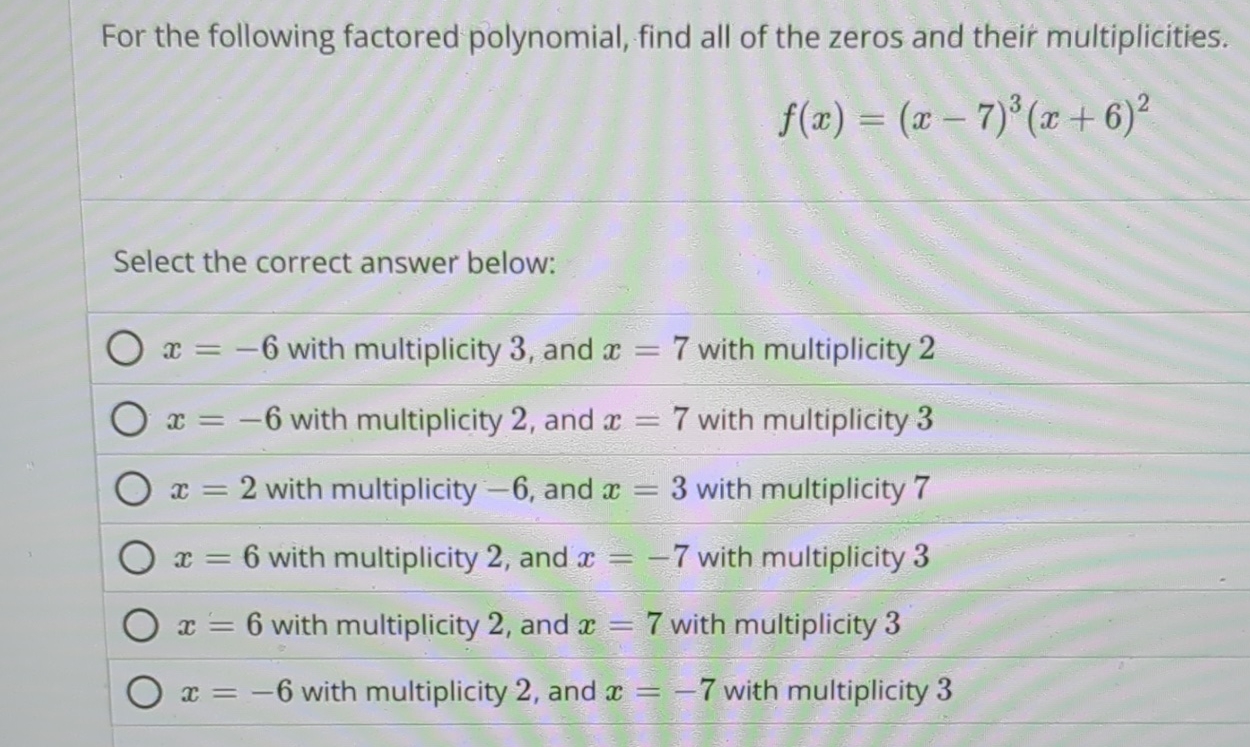 Solved For the following factored polynomial, find all of | Chegg.com