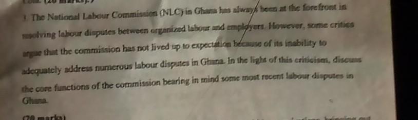 Solved * The National Labour Commission (NLC) in Ghana funs | Chegg.com