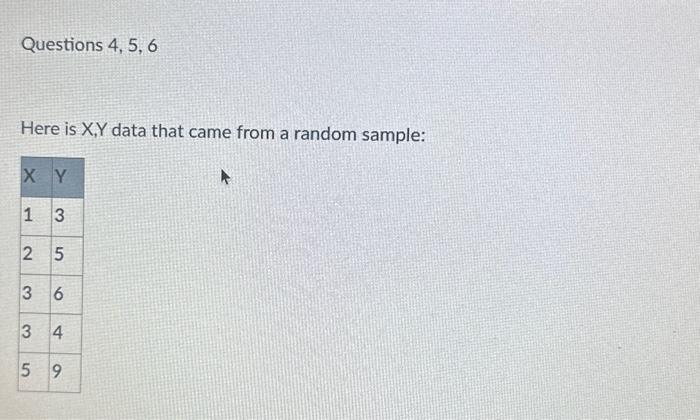 Solved Questions 4, 5, 6 Here is X,Y data that came from a | Chegg.com