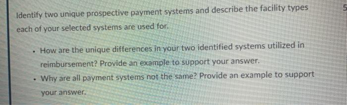 Solved Identify two unique prospective payment systems and | Chegg.com