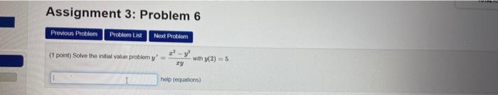 Solved Assignment 3 Problem 6 Previous Problem Problem List 0613