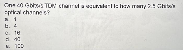 Solved One 40Gbits/s TDM channel is equivalent to how many | Chegg.com