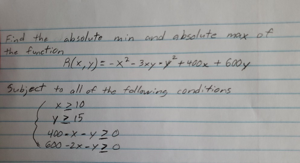Solved Find the absolute min and absolute max of the | Chegg.com