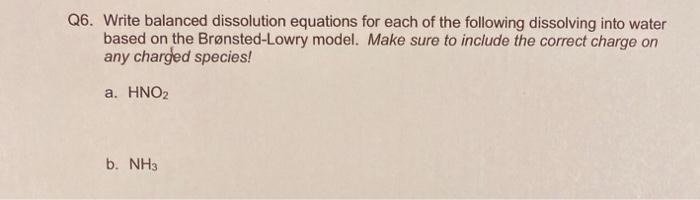 Solved Q6. Write balanced dissolution equations for each of | Chegg.com