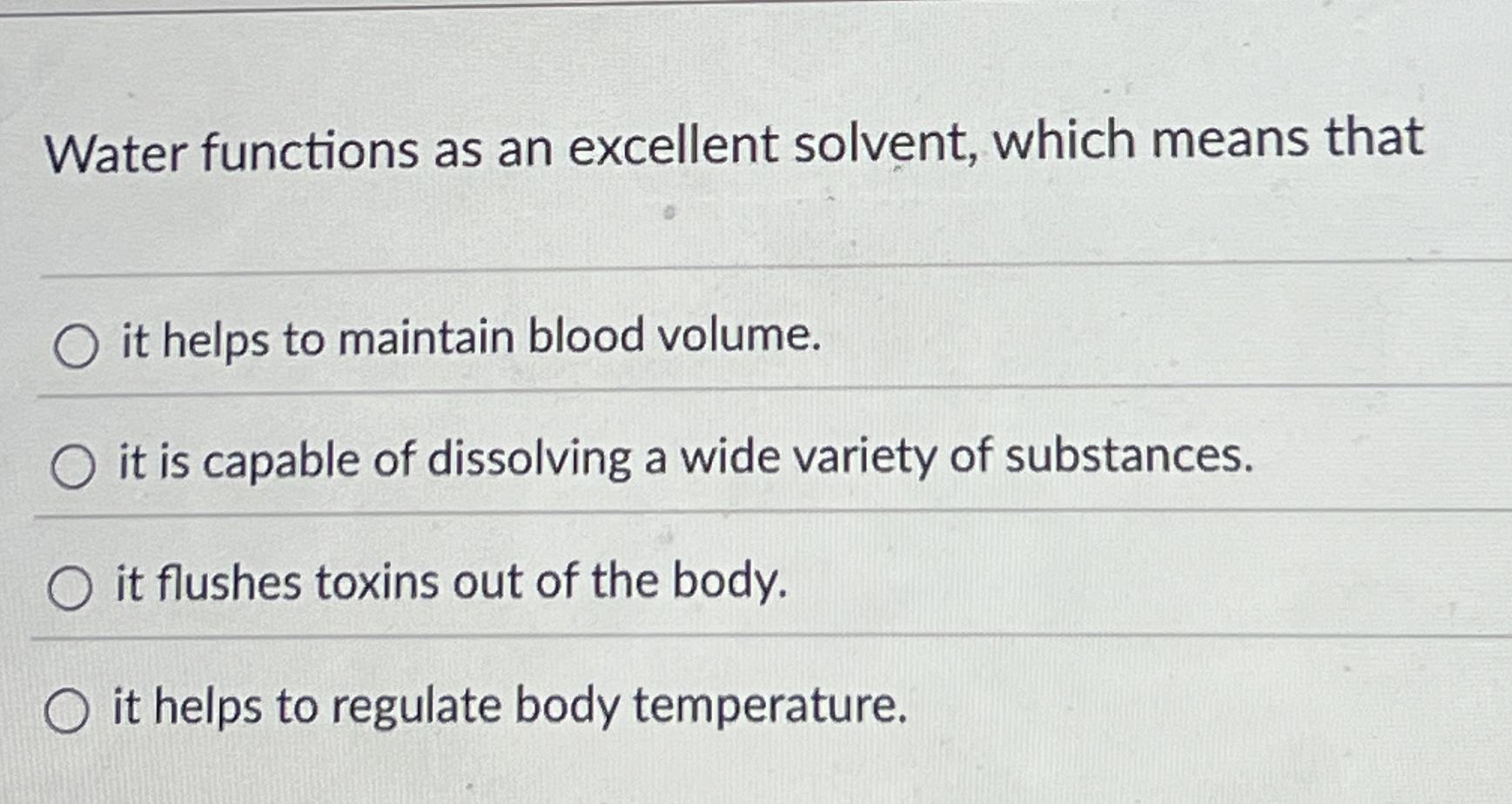Solved Water functions as an excellent solvent, which means | Chegg.com