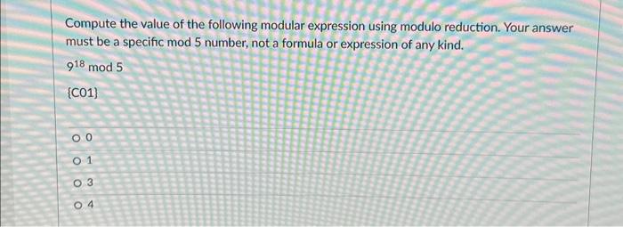 Solved Compute the value of the following modular expression | Chegg.com