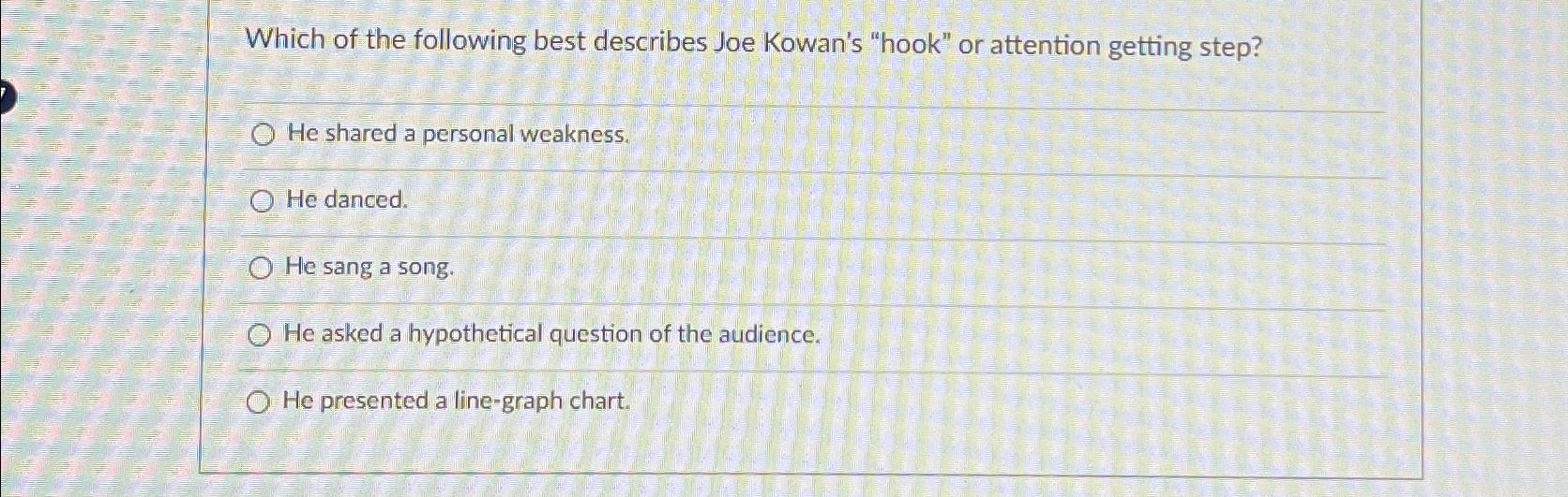 Solved Which of the following best describes Joe Kowan's | Chegg.com
